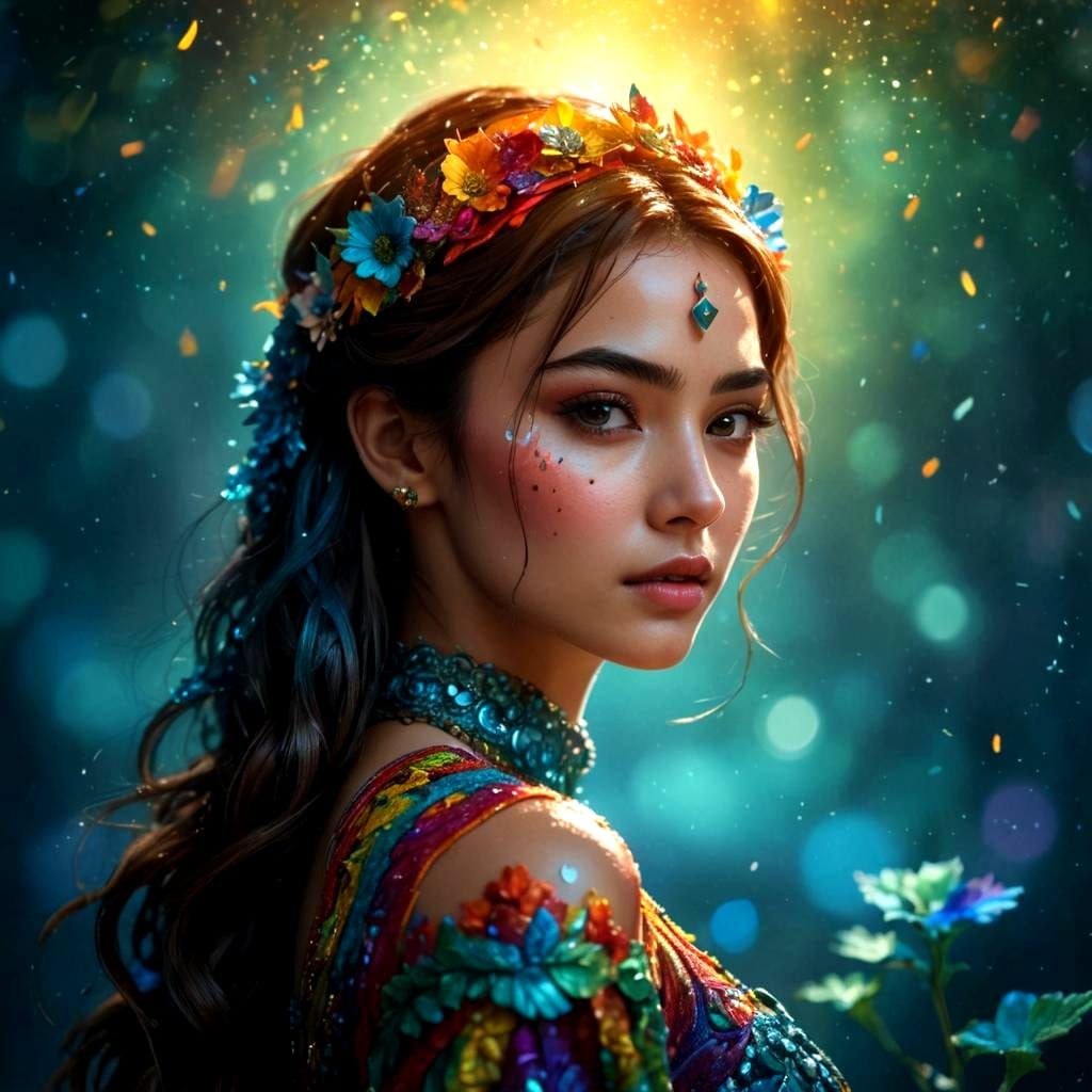 Festive - Beautiful Woman in Vibrant Splashed Colors