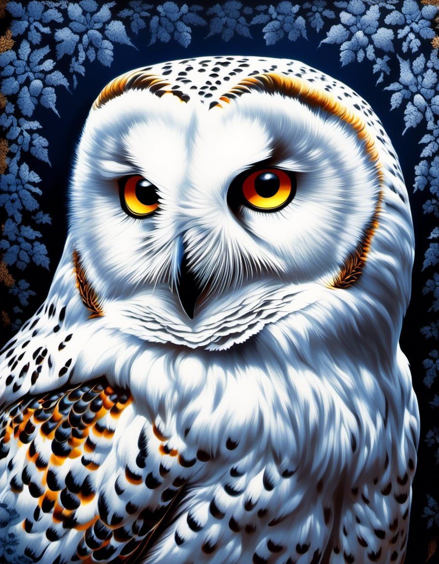 Intense Xray lithography style; Inspired Beautiful snow owl (Glowing ...