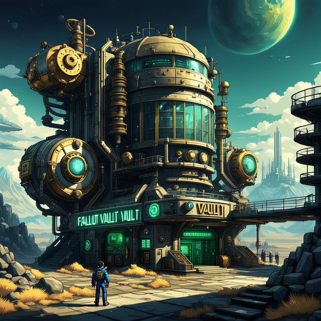 Fallout Vault Dweller, Fantasy Realm, Sci-Fi, ; 8bit 8k resolution retrofuturism steampunk ...