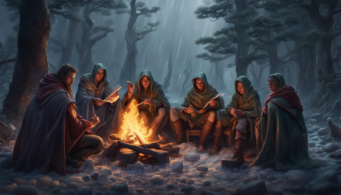 dungeons and dragons, freezing adventurers wrapped in blankets sitting ...