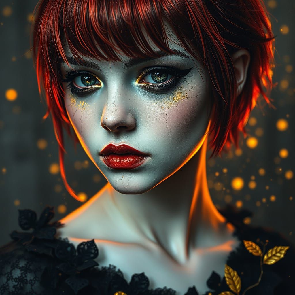 Ethereal Gothic Woman with Rainbow Sparks, Surreal... - AI Art