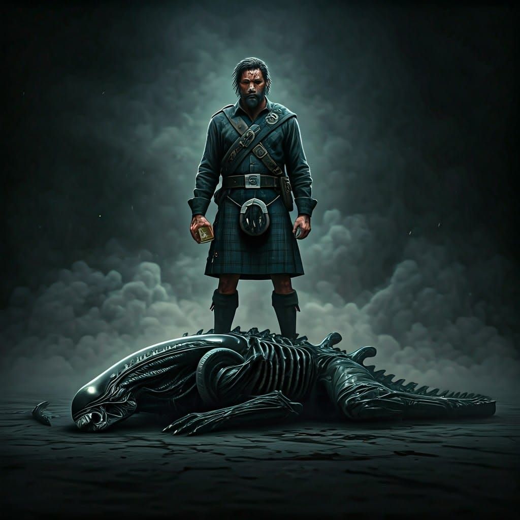 Victorious Scotsman Triumphs Over Defeated Alien i... - AI Art
