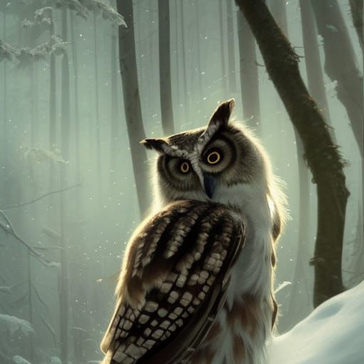 owl, snowy woods, magical, mysterious, mythical, mystical, with an owl ...
