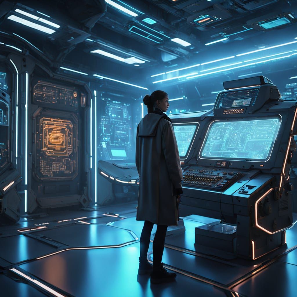 Cyberpunk concept art. Medium shot. A sleek, high-tech time machine ...