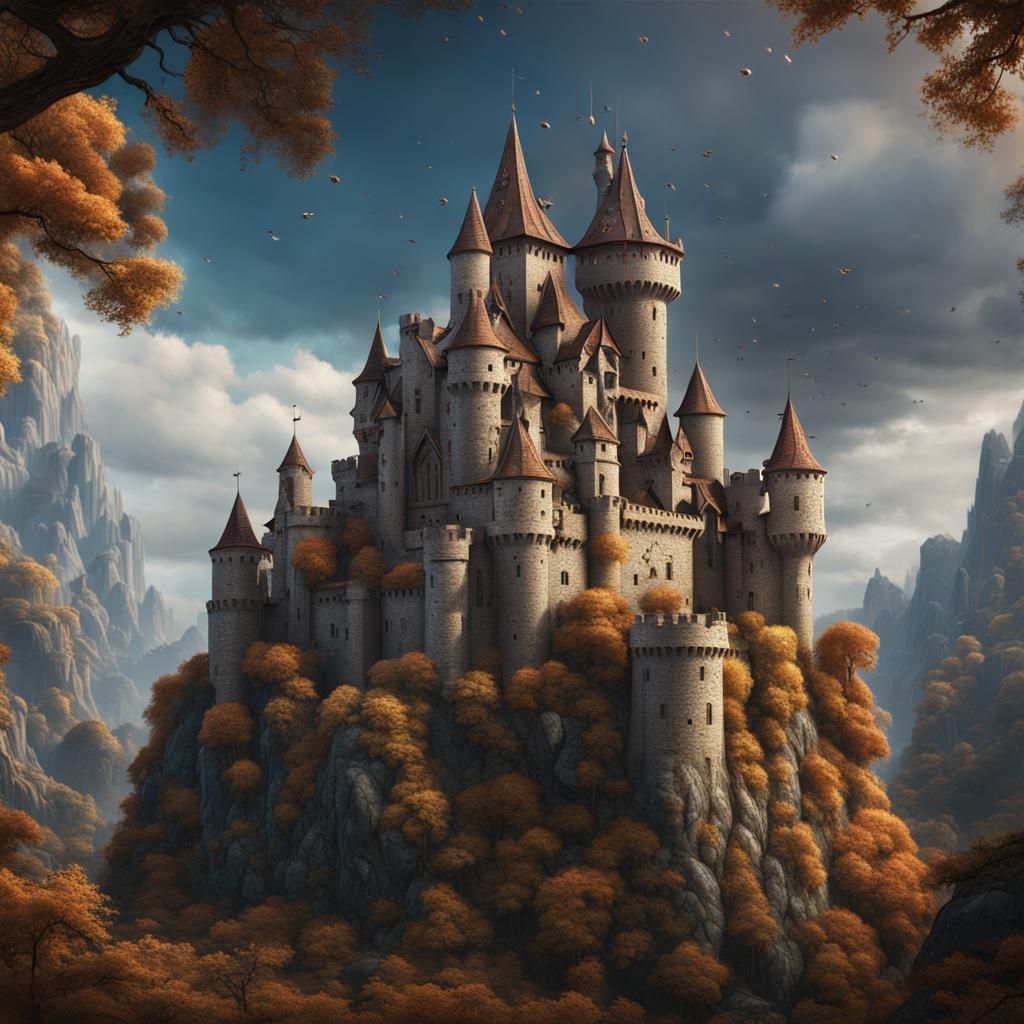 Medieval Castle puzzle-art detailed matte painting, deep color ...