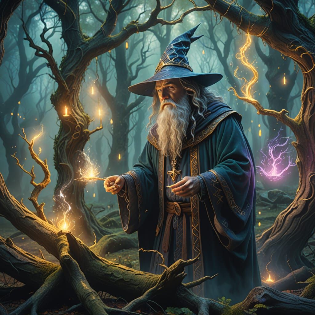 Ethereal Wizard Conjures Magic in a Dreamlike Fore... - AI Art