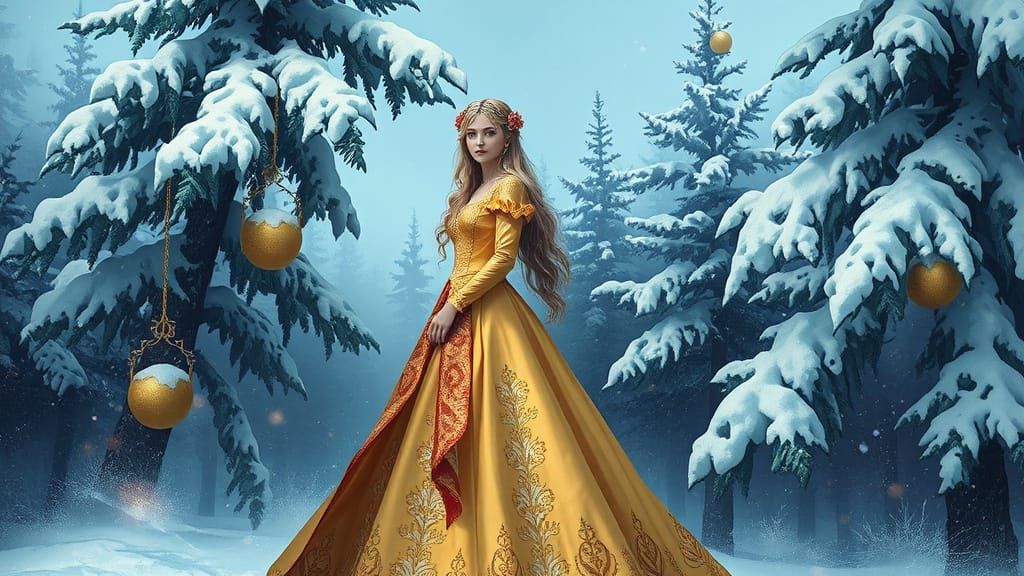 A beautiful nordic princess dressed for wedding in golden colours.