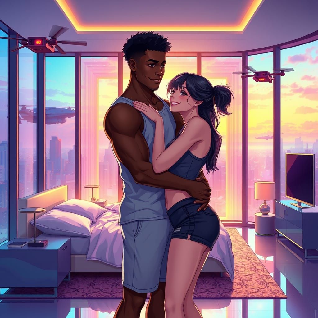 Tender Moment in a Modern Oasis - AI Art