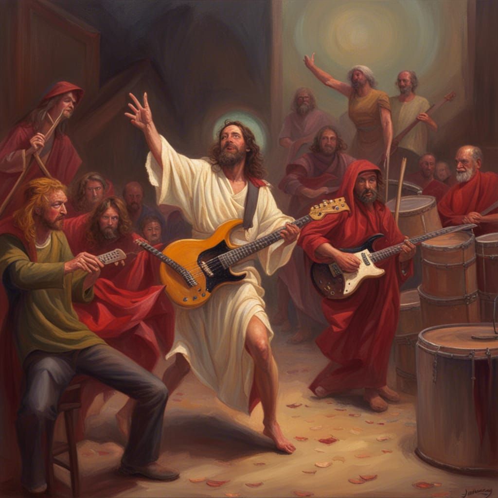 Jesus and Satan playing in a band - AI Generated Artwork - NightCafe ...