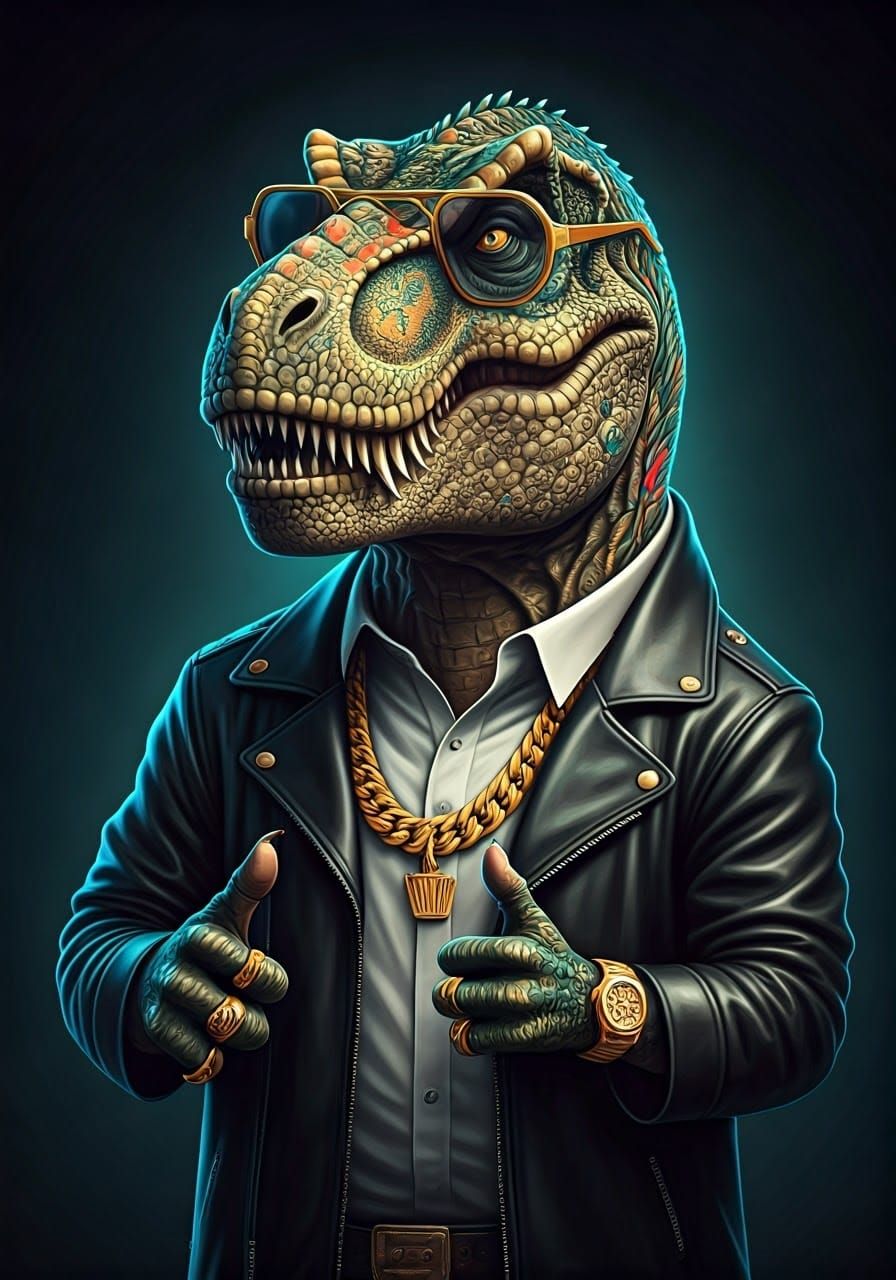 Gangster Rapper Tyrannosaurus Rex Giving A Thumbs Up