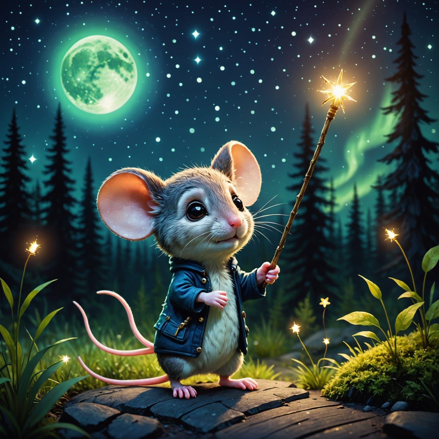 The Moonlit Sorcerer Mouse - Chibi Mouse Sorcerer Under Nort...