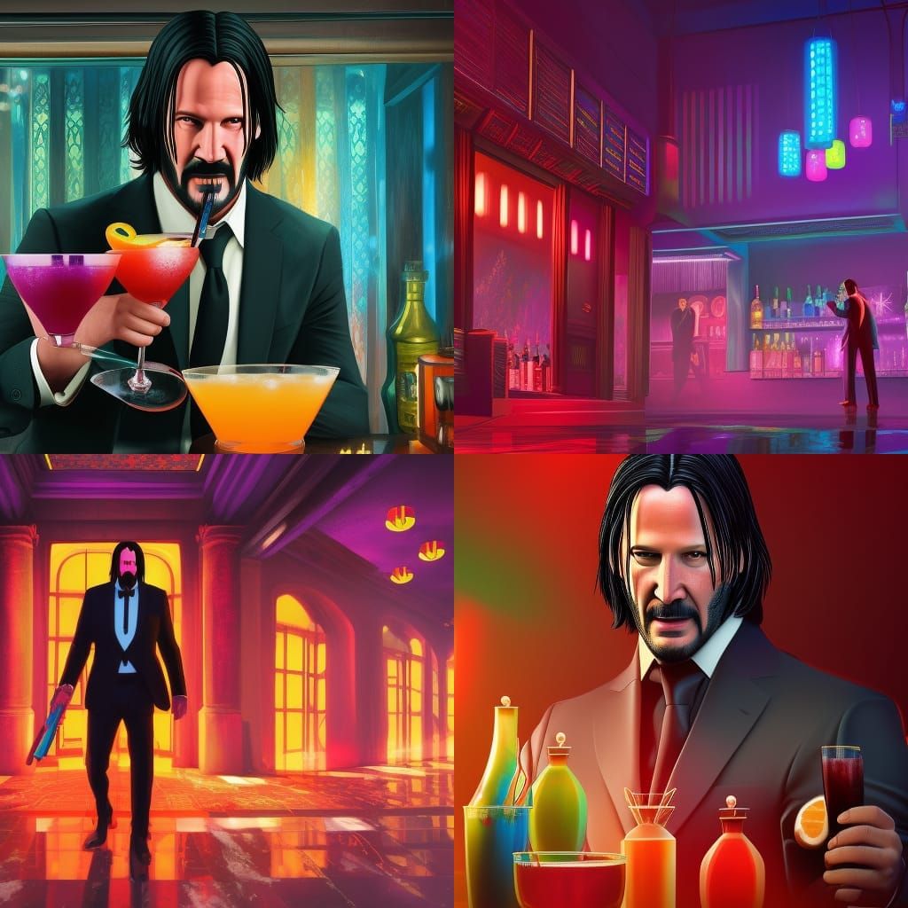 john wick drinking colorful cocktails - AI Generated Artwork ...