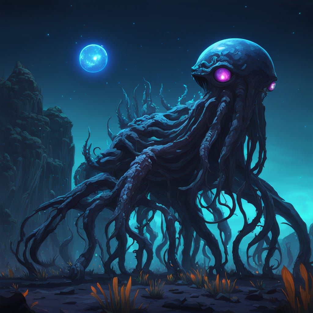 Ethereal Demons in Iridescent Hues on Alien Planet - AI Art