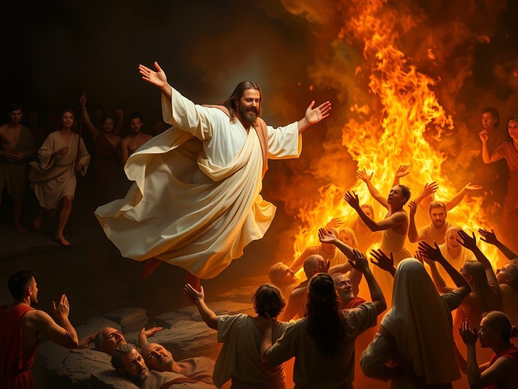 Jesus Christ is pulling all the souls out of Hell on Holy Saturday.