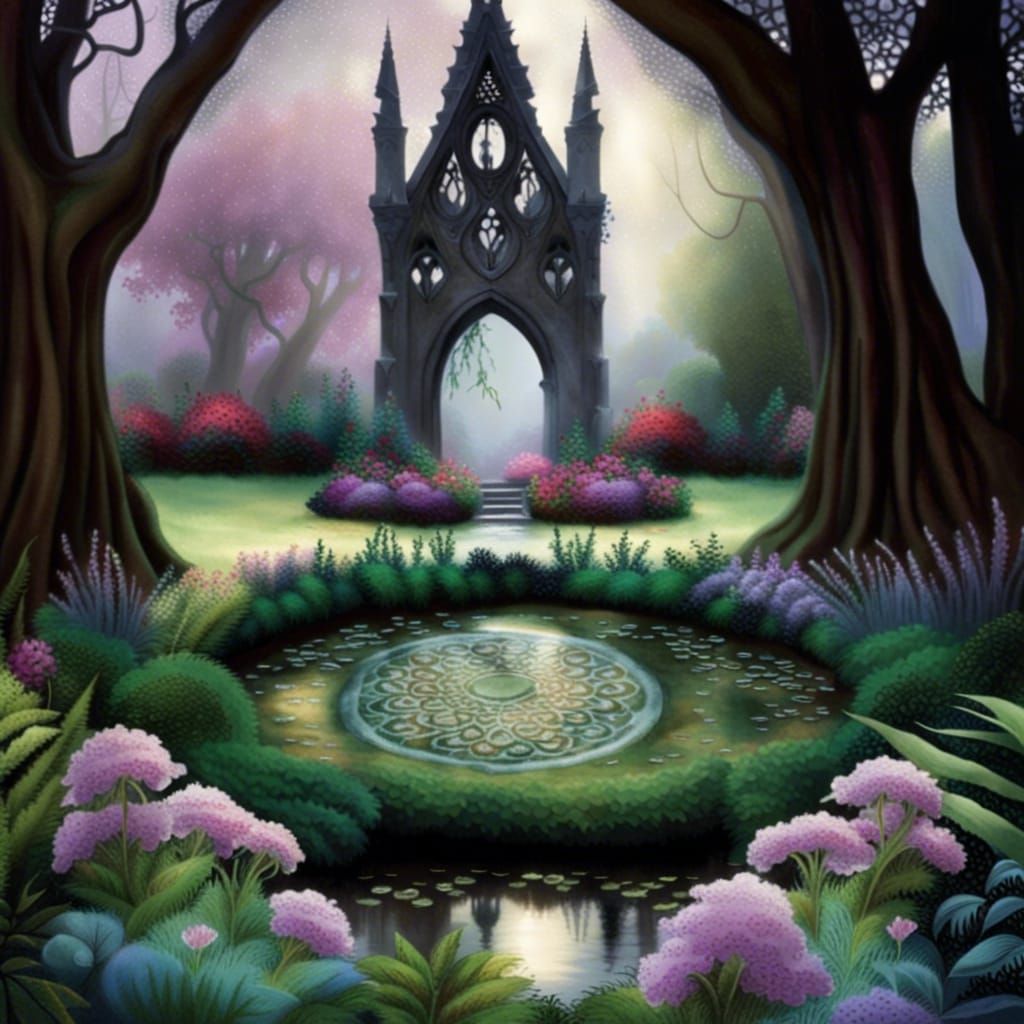 Ethereal gothic Garden with Natural oasis in the middle& gothic vibes ...