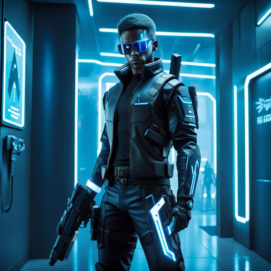Security agent black blue cyberpunk style - AI Generated Artwork ...