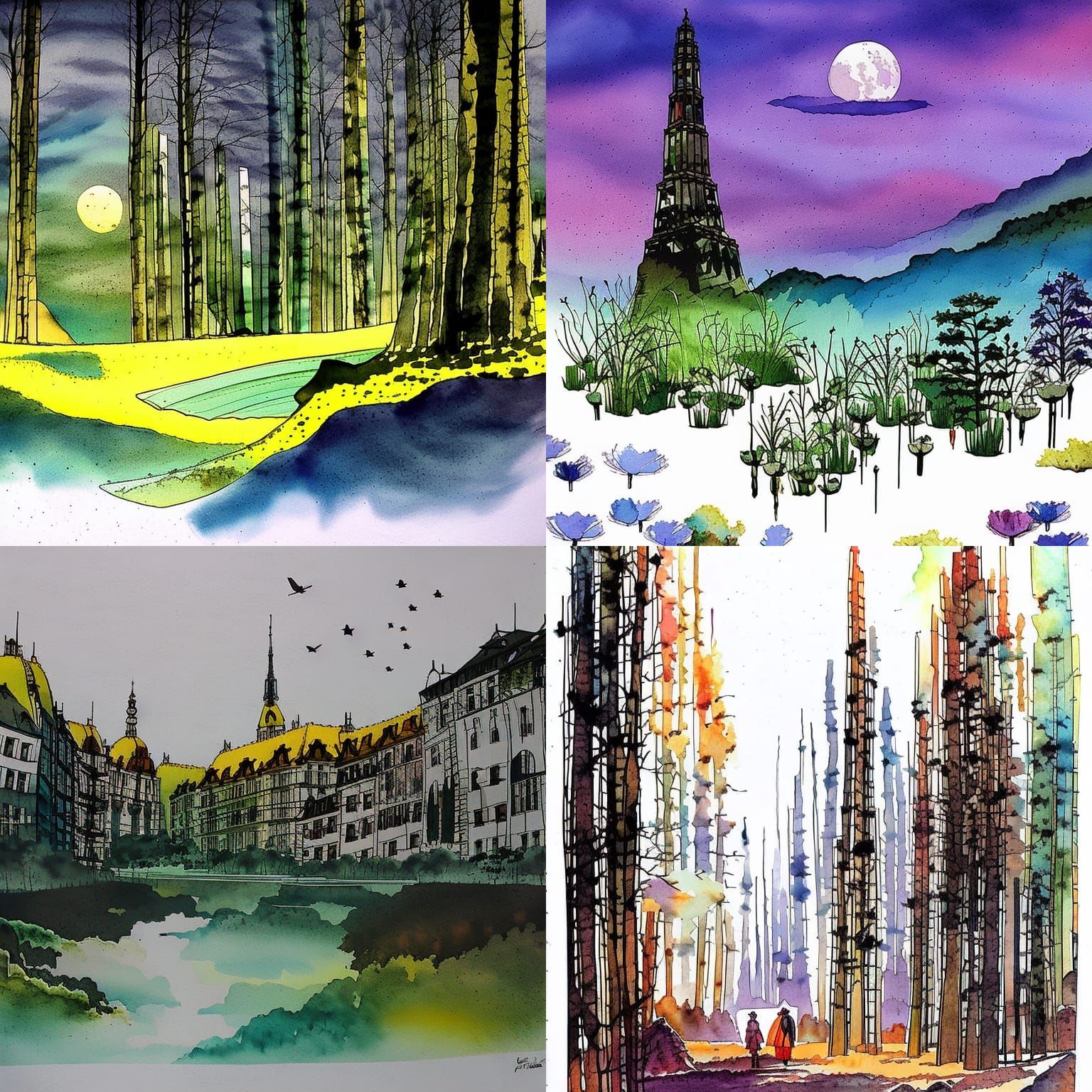 If this world was a utopia. in the ink and watercolor style of. Niels ...