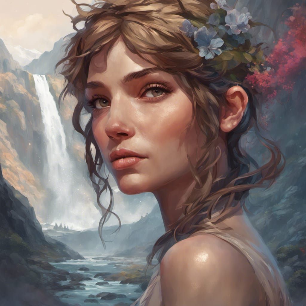 Waterfall and mountains head and shoulders portrait, 8k resolution ...