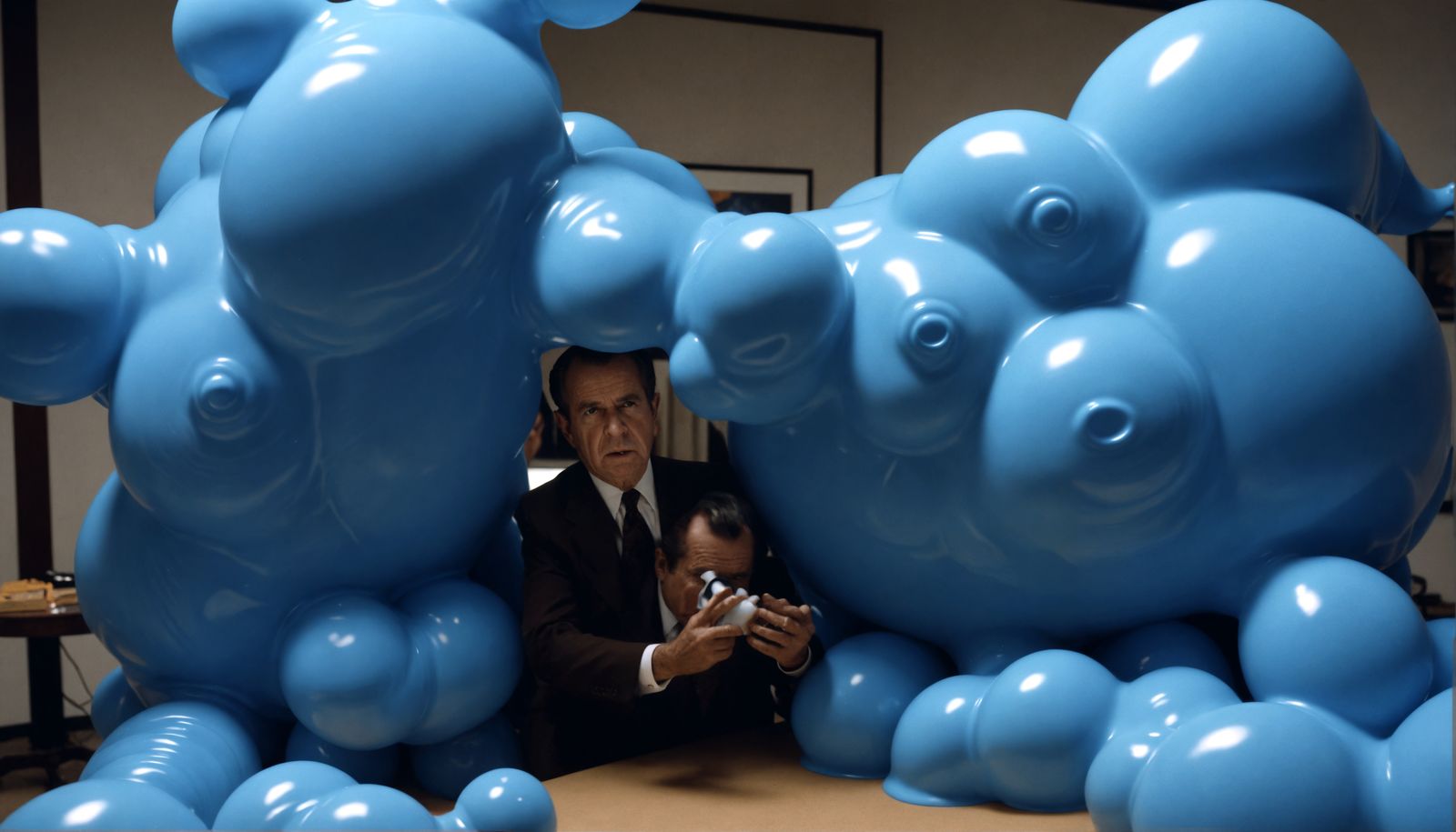 Leathered pulsating blue blob with dual Richard Nixons