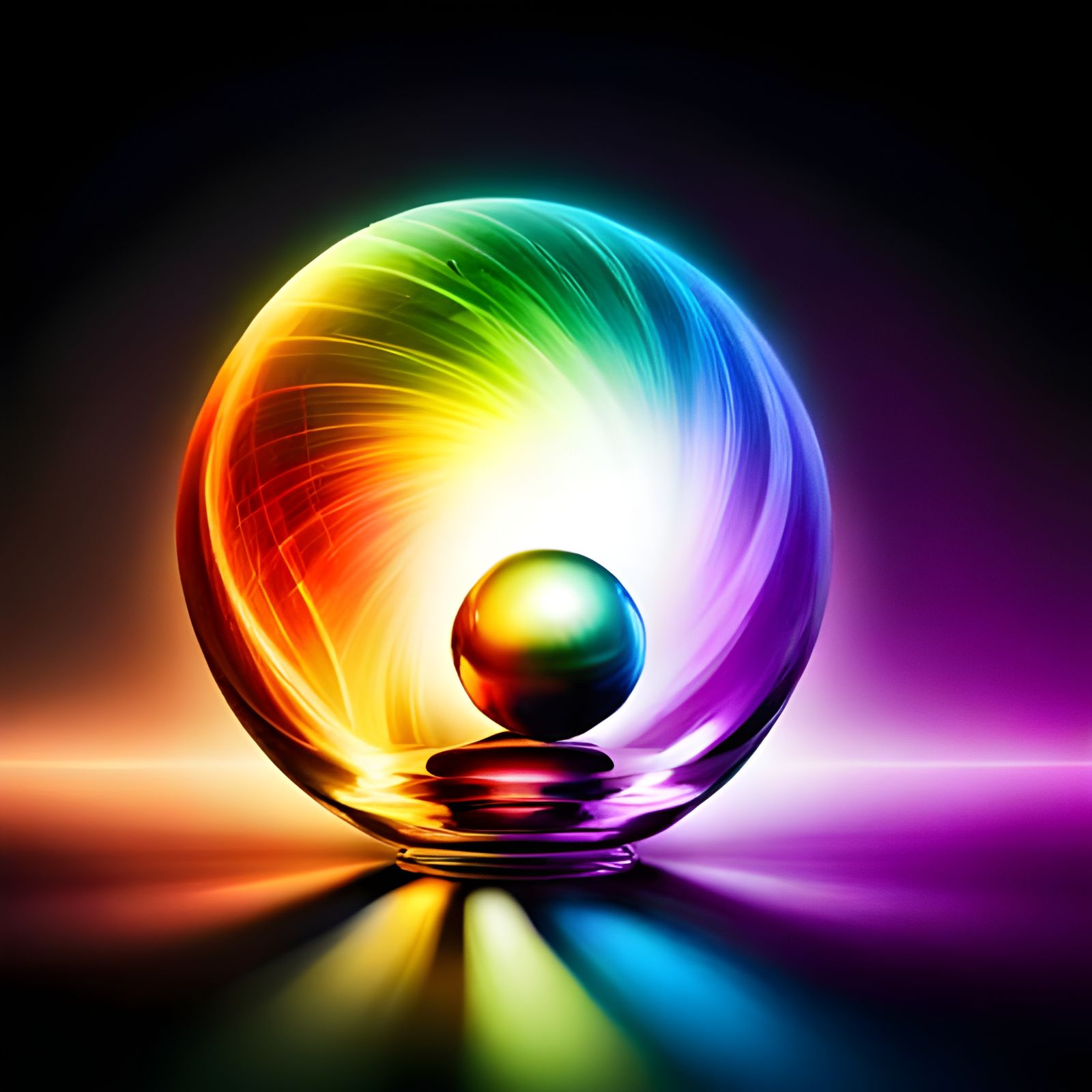 Reflections of refractions on a chrome sphere inside a crystal sphere ...