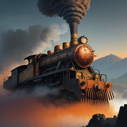 Uranium Punk Train Defies Gravity in Futuristic Sk... - AI Art