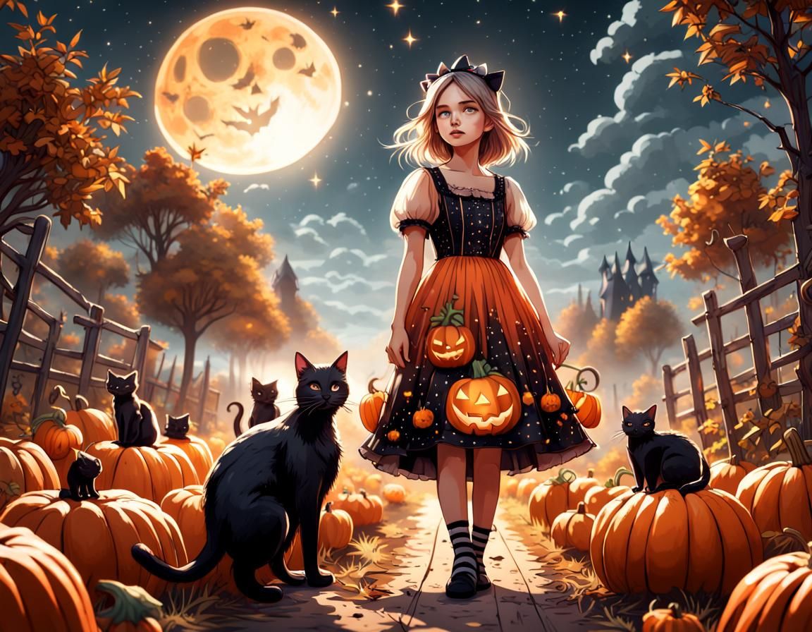 Pumpkin Patch Witch Girl - AI Generated Artwork - NightCafe Creator