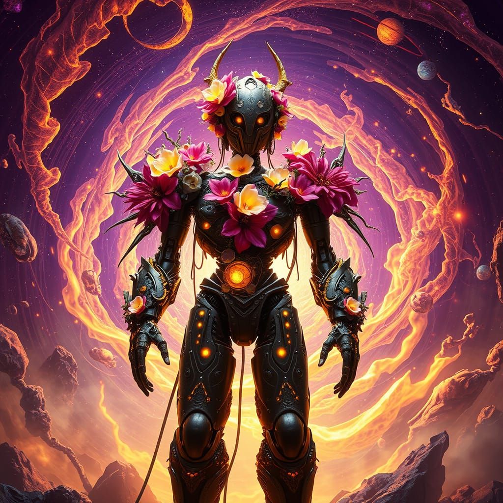 Cosmic Robot in Vibrant Cosmic Energy - AI Art