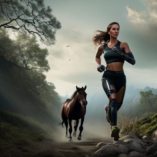 Genetically enhanced woman running with a horse - AI Generated Artwork ...