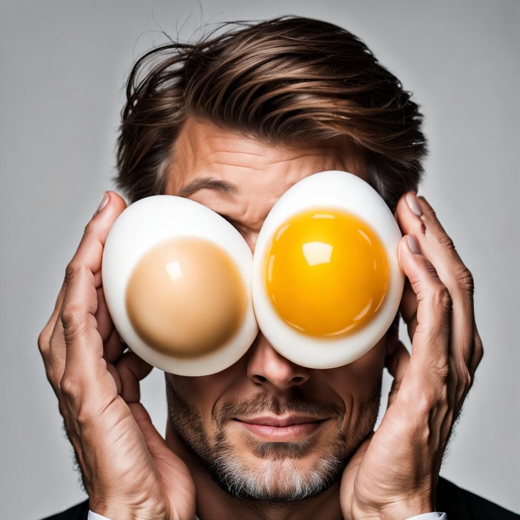 handsome man with two large egg yolks for eyes - AI Generated Artwork ...