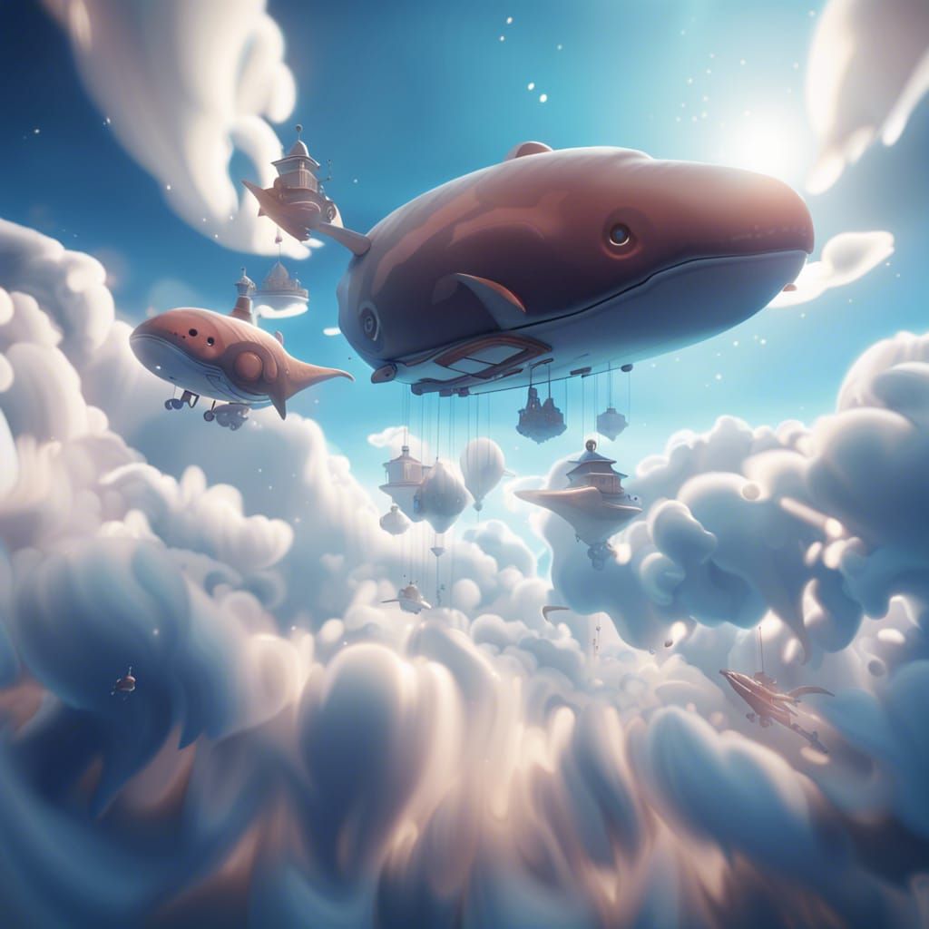 Sky whales flying through Clouds - AI Generated Artwork - NightCafe Creator