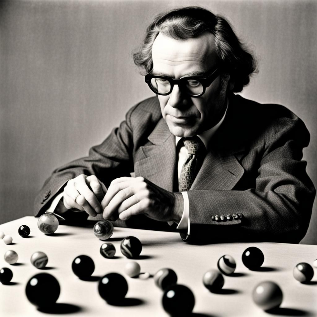 author Isaac Asimov playing with marbles - AI Generated Artwork ...
