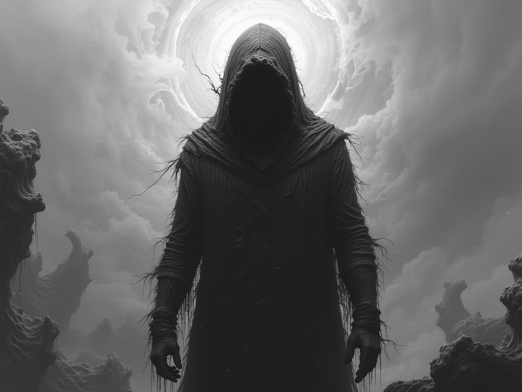 Faceless One - Enigmatic Figure in Charcoal Darkness