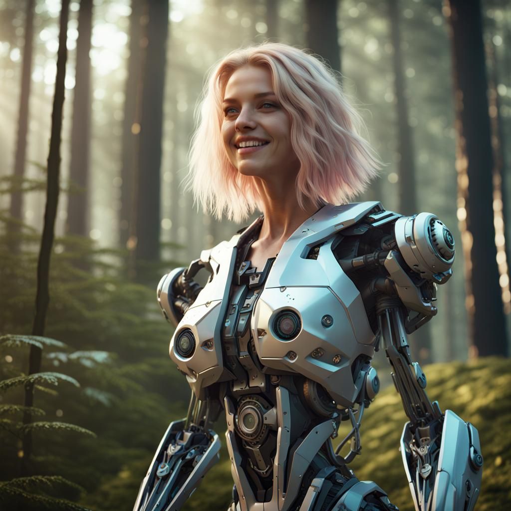 Happy in the forest robot? - AI Generated Artwork - NightCafe Creator
