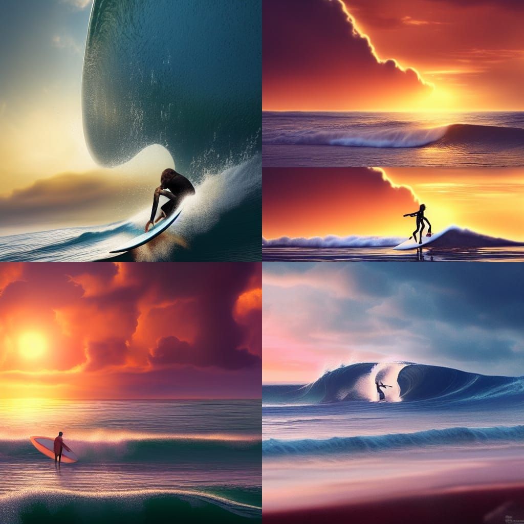surfing in sunrise - AI Generated Artwork - NightCafe Creator
