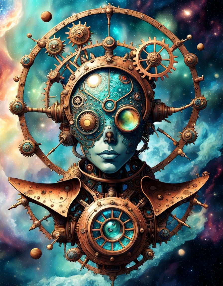 Steampunk Alien in a Cosmic Dreamscape - AI Art