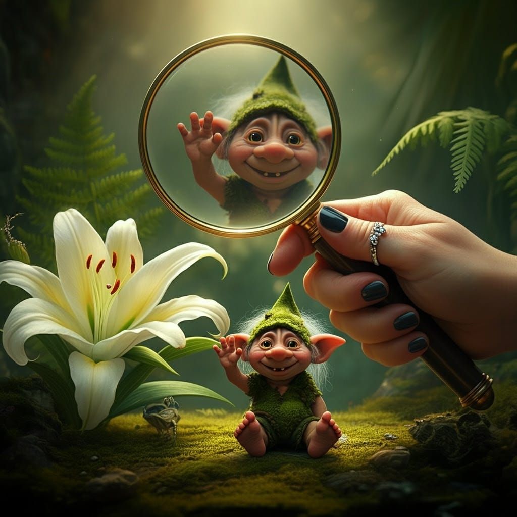 Hello! - Moss-Green Troll in Tropical Paradise