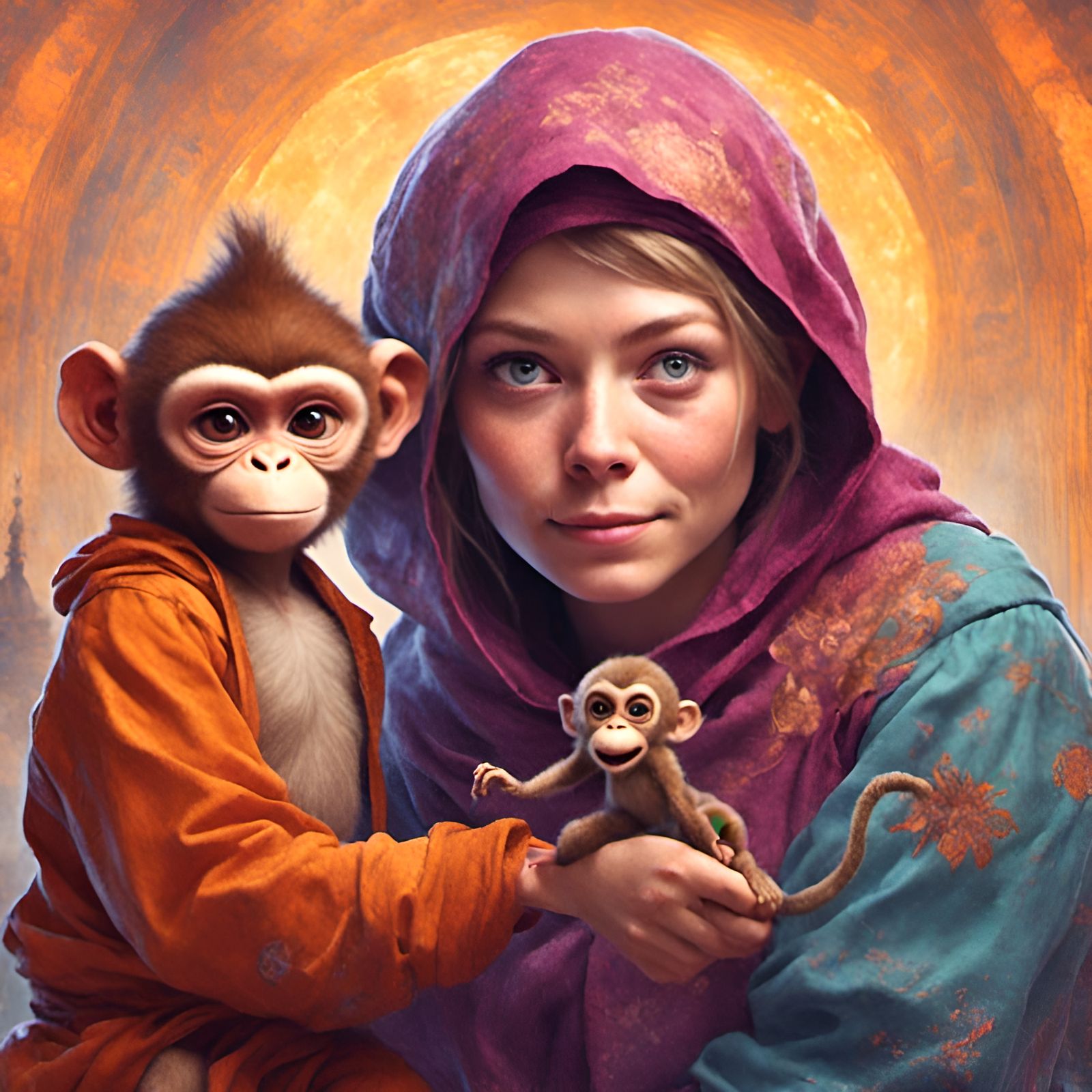 Monk and monkeys - AI Generated Artwork - NightCafe Creator