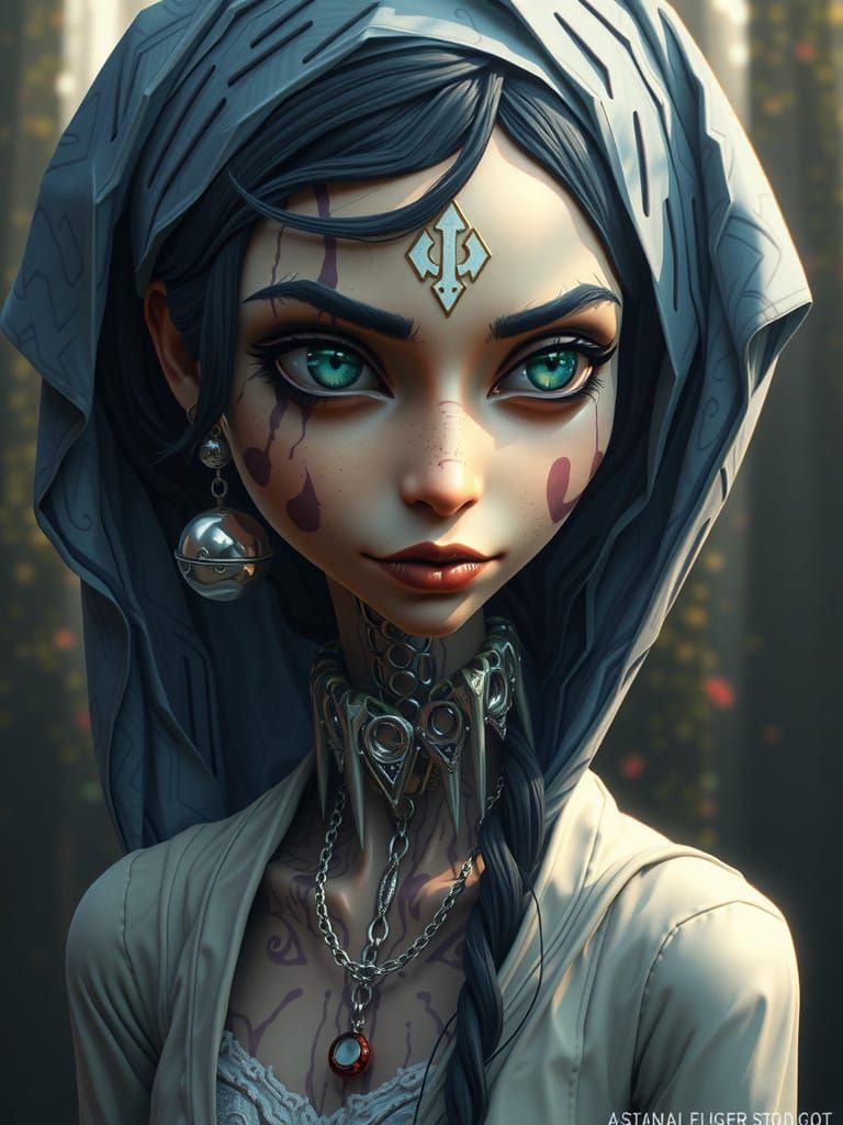 side view from top to bottom, slightly turned head. Cartoon style ...