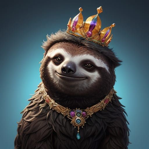 Regal Sloth in Vibrant Crown - AI Art