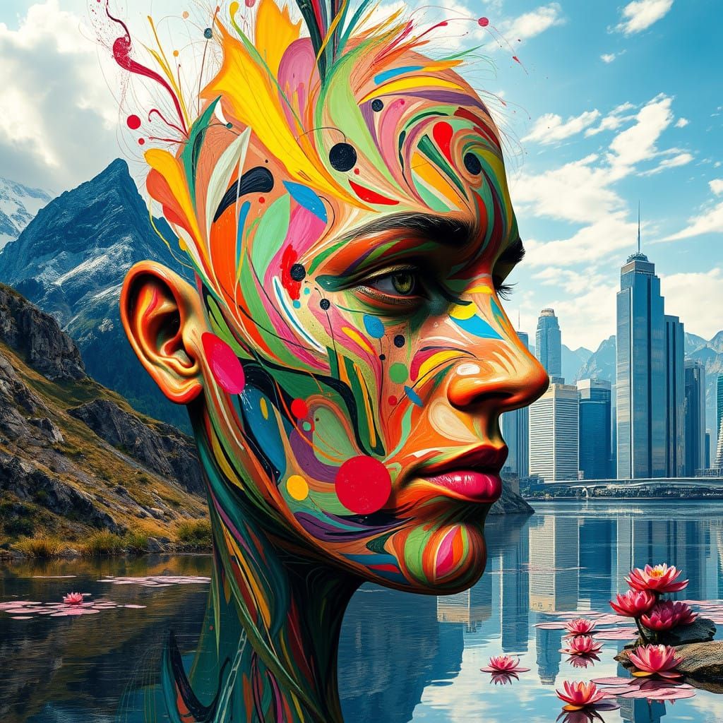 **Chromatic Confluence:** "A face, a confluence of vibrant colors and ...