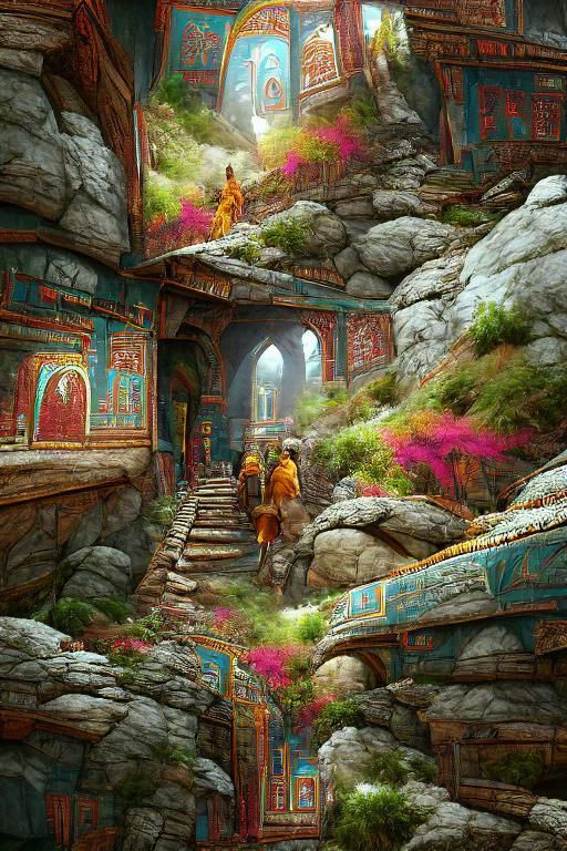 Sacred temple in the mountains - AI Generated Artwork - NightCafe Creator