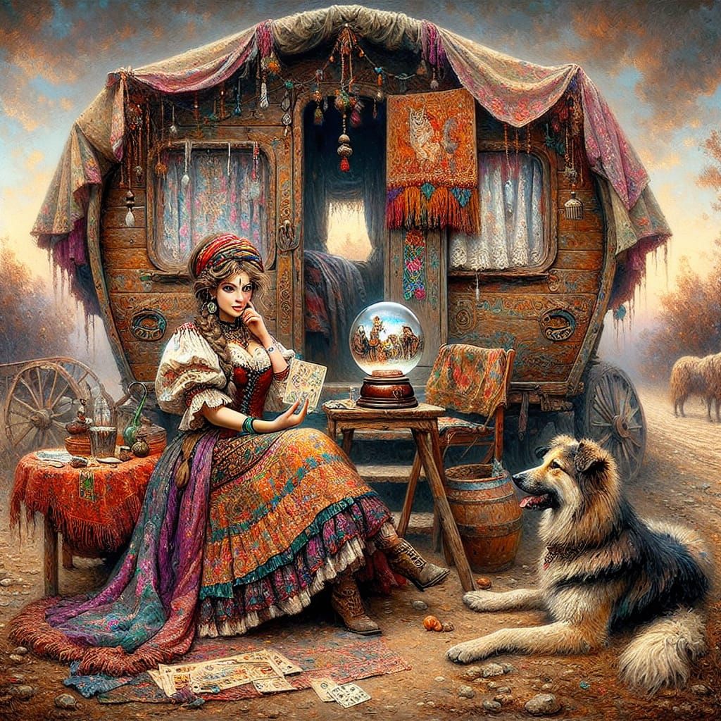 Gypsy girl and the tent - Romantic Gypsy Woman in Vintage I...