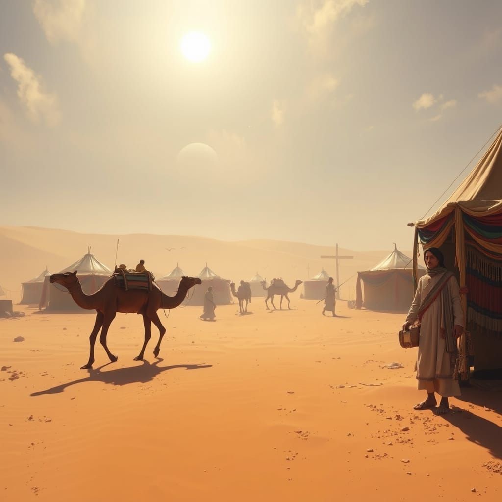 Saharan Oasis at Midday in Vibrant Desert Landscap... - AI Art