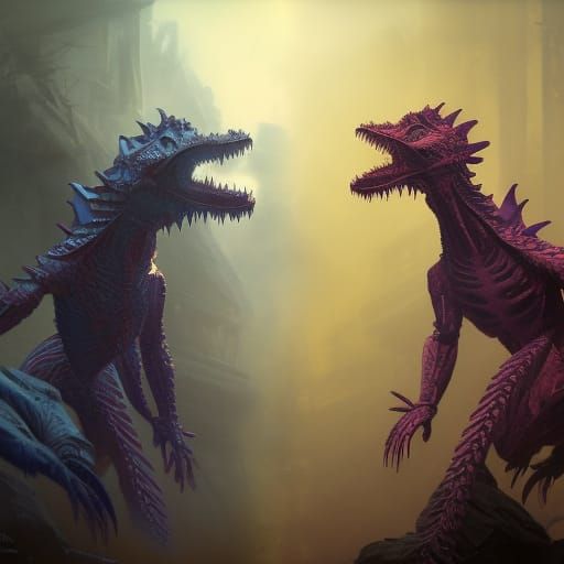 two self transforming fractal humanoid lizards - AI Generated Artwork ...