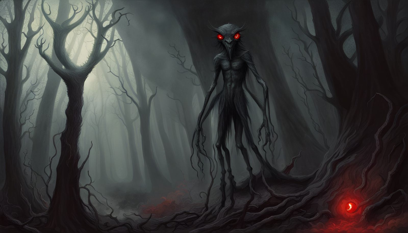 A Tall Lanky Black Cryptid With Long Arms And Long Skinny Fingers - AI ...