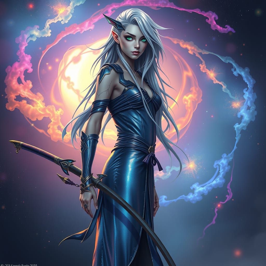 Ethereal Drow Elf Samurai in Iridescent Armor - AI Art