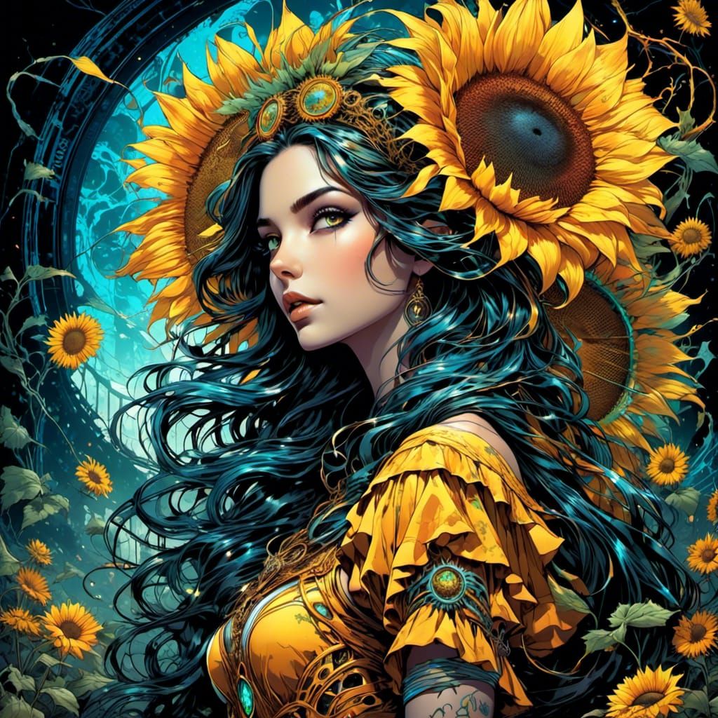 Sunflower goddess - AI Generated Artwork - NightCafe Creator