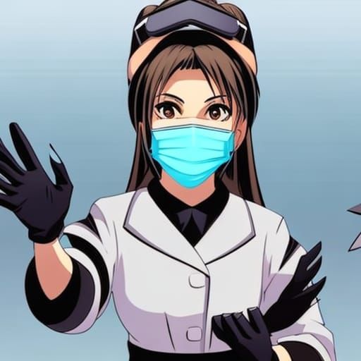 Old female dentist wearing gloves and a surgical mask, anime style ...