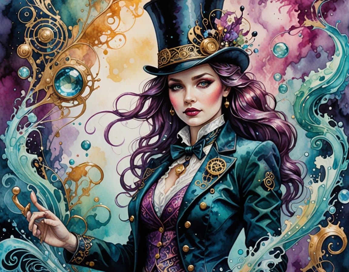 Steampunk Mermaid in Victorian Attire, Swirling Mi... - AI Art