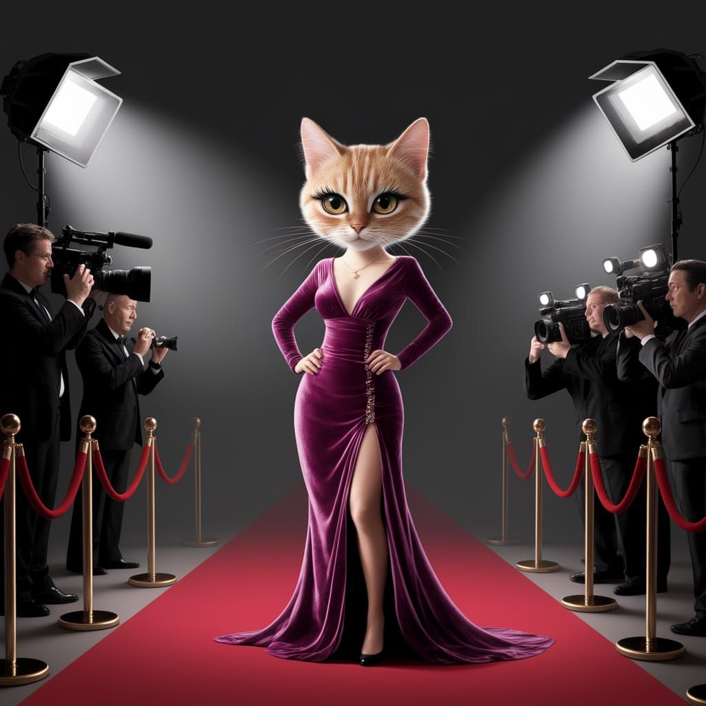 red carpet cat - Glamorous Cat Struts Down Red Carpet